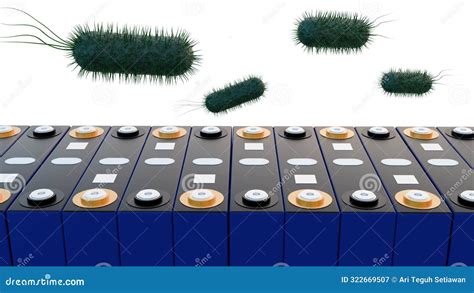 3d Rendering Of Prismatic Battery And Bacteria As Symbol Of Biobattery
