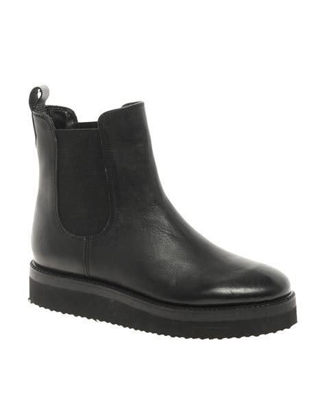 Asos Asos Alley Leather Flatform Chelsea Ankle Boots In Black Lyst