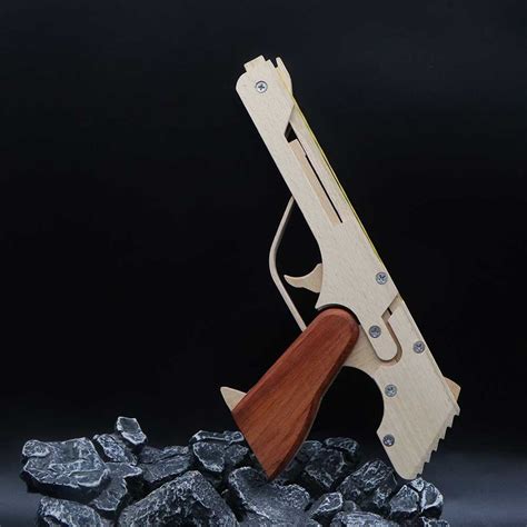 Wooden Rubber Band Gun Assembled Flying Eagle Solid Wood Pistol