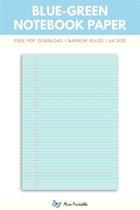Free Printable Blue Green Narrow Ruled Notebook Paper A4 Paper
