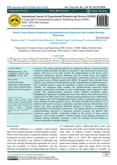 Pdf Breast Cancer Disease Prediction Using Random Forest Regression