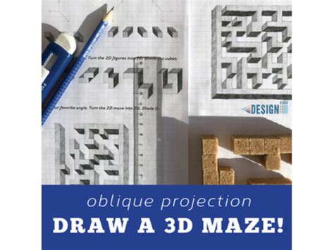 draw a 3d maze oblique projection worksheet with video teaching