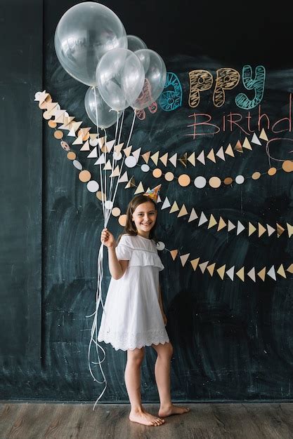 Free Barefoot Girl With Balloons Near Birthday Decorations Nohatcc