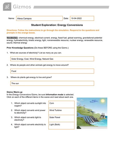 Energy Conversions Gizmo Answer Key Edubirdie
