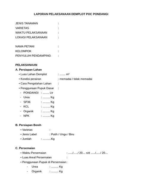 Laporan Pelaksanaan Demplot Poc Pondangi Pdf