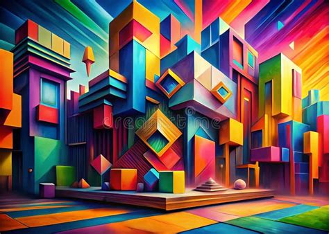 Vibrant Cubist Abstract Art Print Geometric Shapes Modern Linework For A Bold Contemporary