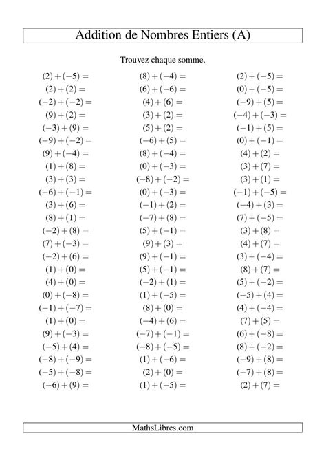 Addition De Nombres Entiers Plus Petit Que 9 Par MathsLibres