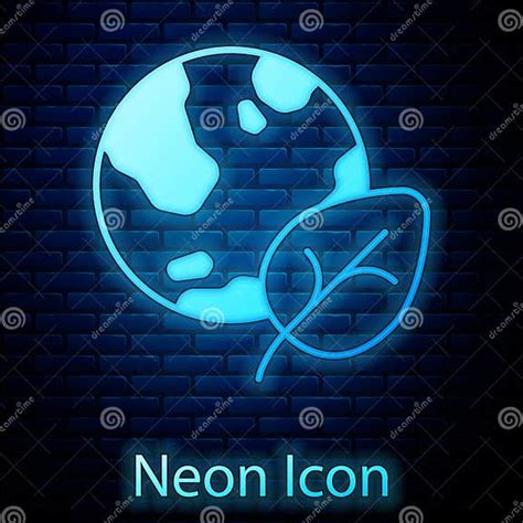 砖墙背景中突显的闪光霓虹地球球体和叶图标 世界或地球标志 几何形状 向量例证 插画 包括有 概念 不列塔尼的 218492305