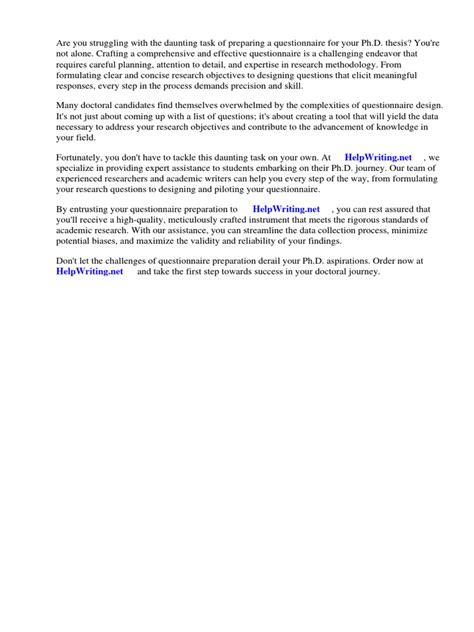 How To Prepare Questionnaire For Phd Thesis Pdf Survey Methodology