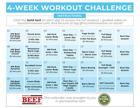 4 Week Workout Plan With Youtube Videos Nourish Move Love