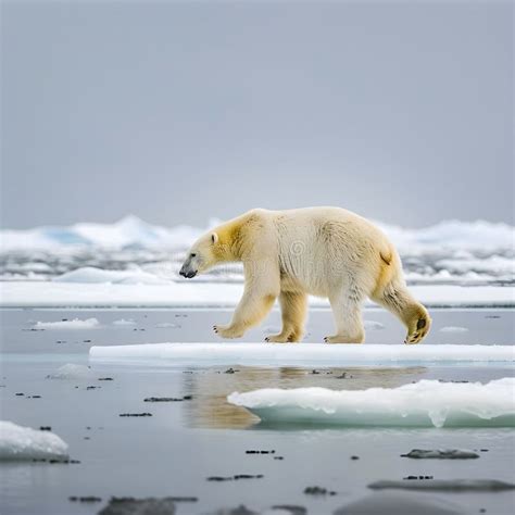 Large Male Polar Bear Walking On Ice Flow In The Arctic Ocean Ai