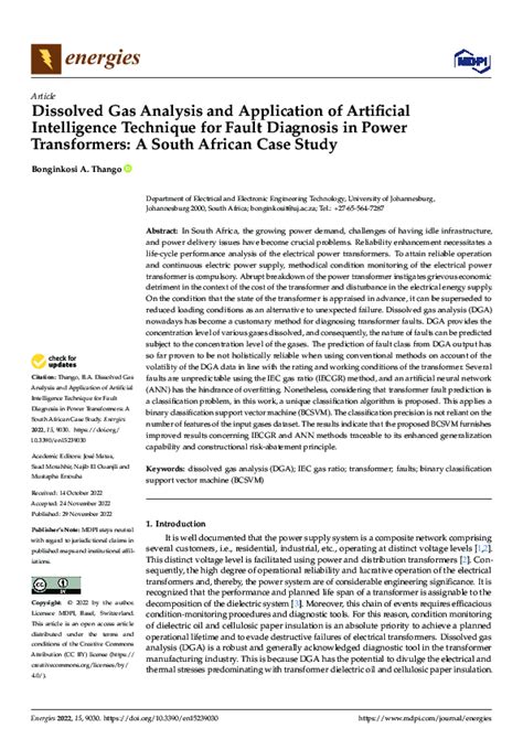 Pdf Dissolved Gas Analysis And Application Of Artificial Intelligence