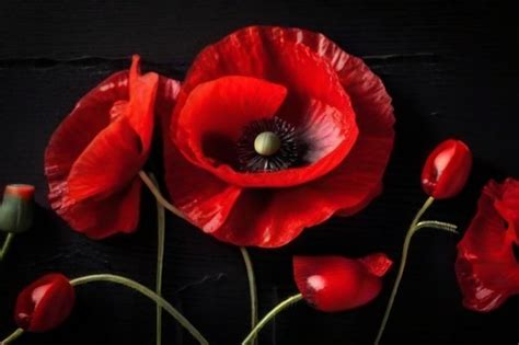 Premium Photo Red Poppies On Black Background Remembrance Day