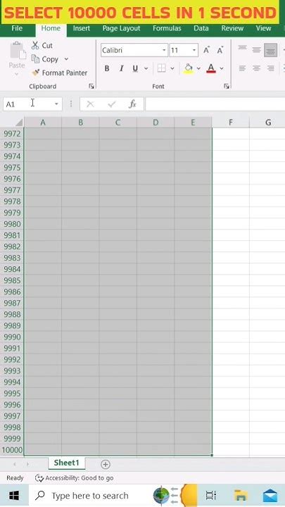 Select 10000 Cells In 1 Second In Excel Exceltutorial Exceltipsandtricks Shorts Excel Youtube