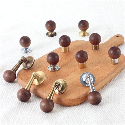 Walnut Solid Brass Drawer Pull Pendant Wooden Cupboard Sphere Knob
