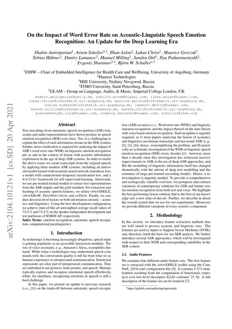 Pdf On The Impact Of Word Error Rate On Acoustic Linguistic Speech Emotion Recognition An