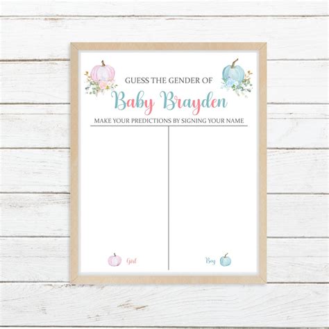 Guess The Gender Poster Personalized Printable Pumpkin Etsy