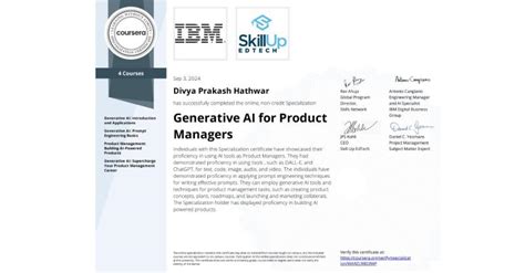 Divya Prakash Hathwar On Linkedin Completion Certificate For Generative Ai For Product Managers