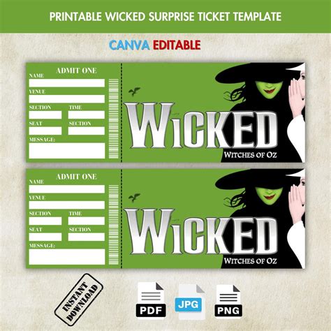 Printable Wicked Broadway Surprise Ticket Musical Theatre Faux Event