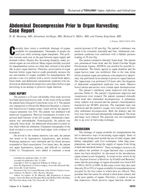 Pdf Abdominal Decompression Prior To Organ Harvesting Case Report