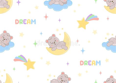 Cute Bear Sleeping Seamless Pattern Cartoon Illustration Stock Vector