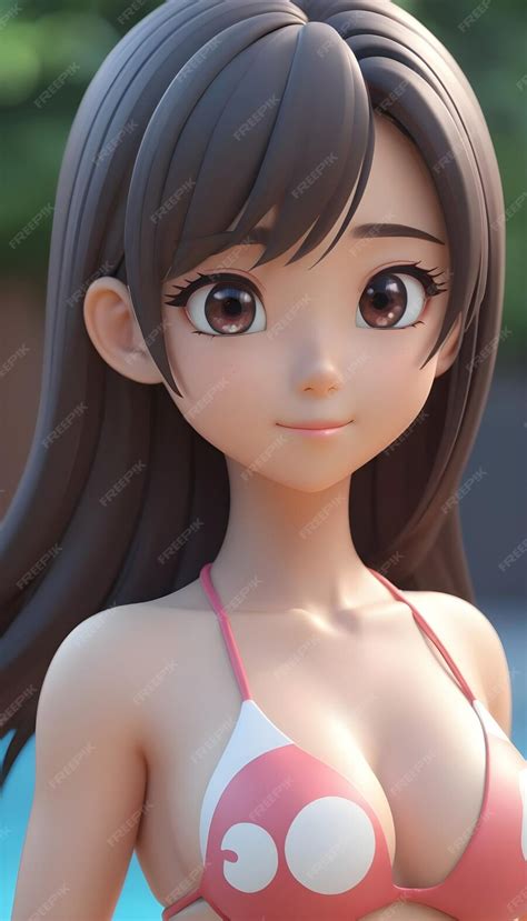 Hand Drawn Anime Illustration Of Cute Girl Wearing Swimsuit In Summer