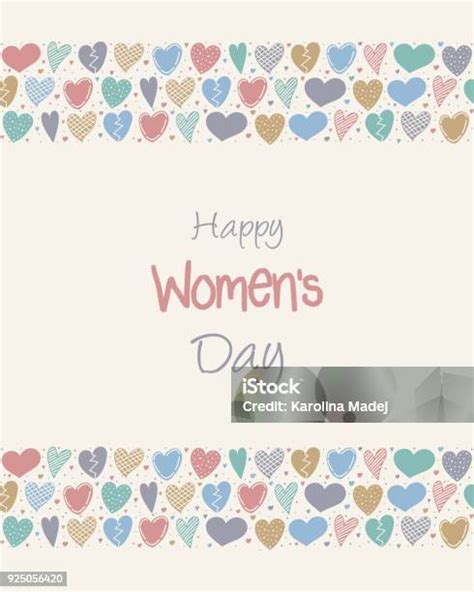 귀여운 손 하트와 여자의 일에 대 한 소원 그려진된 카드 벡터입니다 3월에 대한 스톡 벡터 아트 및 기타 이미지 3월 8 International Womens Day
