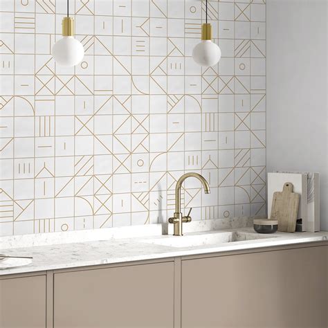 Bauhaus Geometry Camel Tiles Washable Self Adhesive Vynil For Furniture And Walls Lokoloko