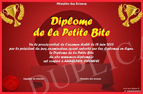 Diplome De La Petite Bite