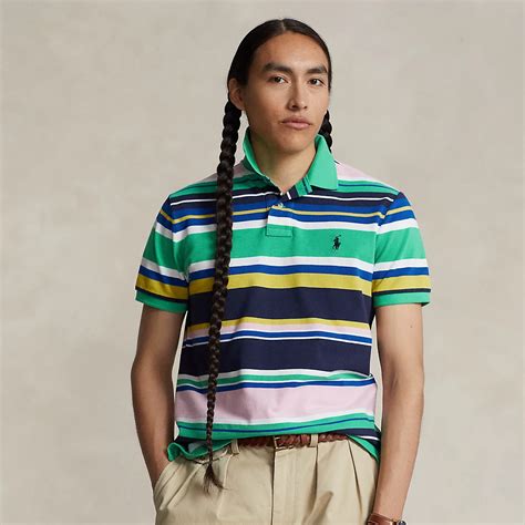 Ralph Lauren Classic Fit Striped Mesh Polo Shirt In Classic Kelly Multi