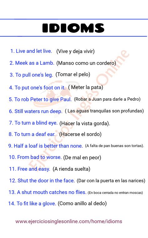 Idioms En InglÉs 1º Parte Ejercicios Inglés Online
