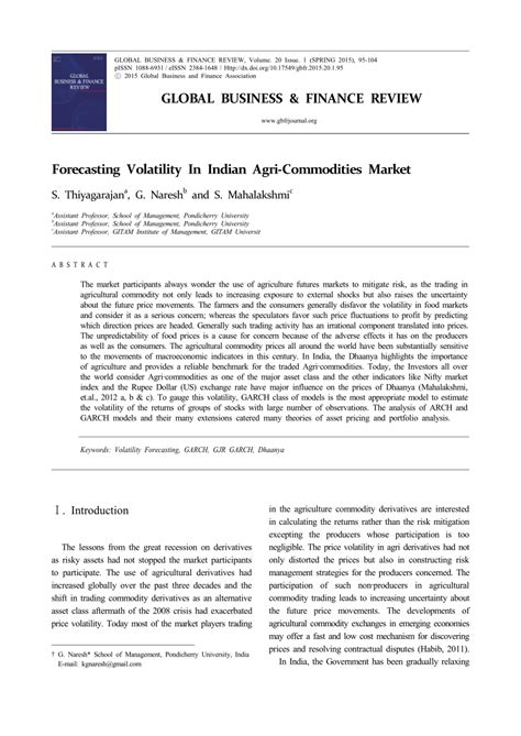 Pdf Forecasting Volatility In Indian Agri‐commodities Market