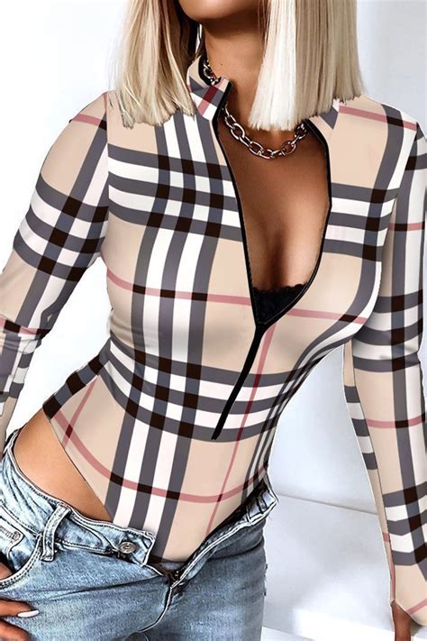 Fashion Sexy Print Basic Zipper Collar Long Sleeve Skinny Romper