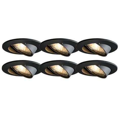 Set Of 6 Modern Recessed Spots Black Tiltable Edu Lampandlight Uk