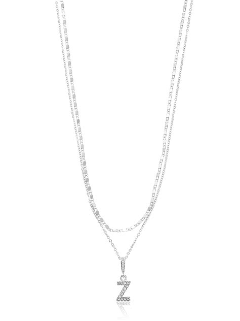 Time And Tru Silvertone Pave Initial Letter Necklace Set 2 Pieces