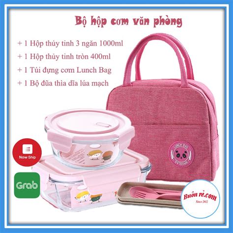 Combo Cơm Văn Phòng Hộp Thủy Tinh 3 Ngăn 1000ml Hộp Thủy Tinh Tròn