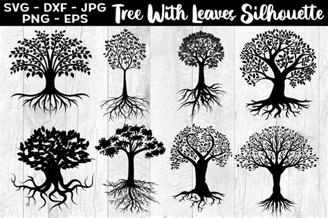 Tree With Leaves Silhouettes SVG PNG EPS Graphic By Aleksa Popovic Creative Fabrica