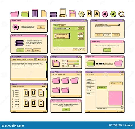 Web Ui 90s Layout Screen Elements Frame Pages Banners Icons Dividers And Buttons Garish Vector