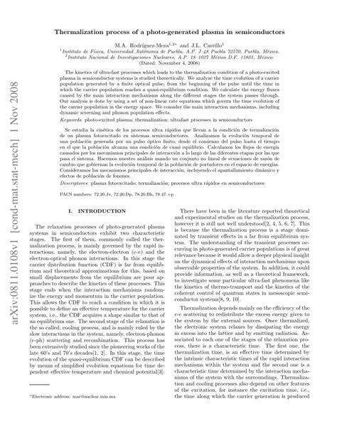 Pdf Thermalization Process Of A Photo Generated Plasma In Semiconductors