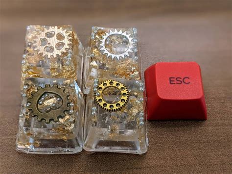 Resin Keyboard Keys With Gears And Gold Leaf Translucent Etsy