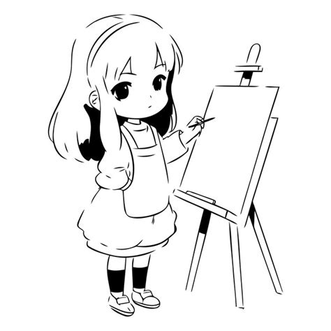 Una niña linda pintando un cuadro en un caballete Vector Premium