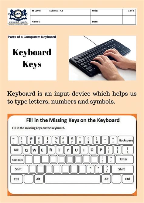 Keyboard Keys For Year 2 Worksheet Computer Lessons