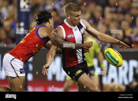 Dan Hannebery Of The Saints Kicks The Ball Under Pressure During The Round 14 Afl Match Between