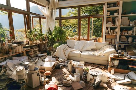 Messy Living Room Filled With Clutter Stock Illustration Illustration