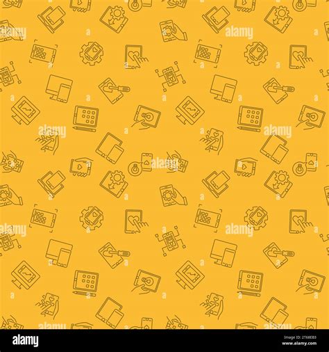 Vector Mobile App Development Yellow Seamless Pattern In Thin Line