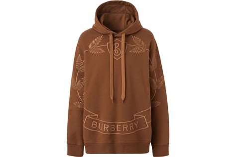 Burberry Embroidered Oak Leaf Crest Cotton Hoodie Dark Birch Brown