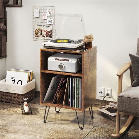 Buy TC HOMENY Record Player Stand With Charging Station USB Ports Turntable Stand With Record