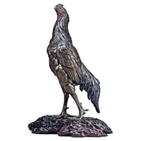 Meiji Japanese Large Bronze Game Cock Sculpture For Sale At 1stdibs