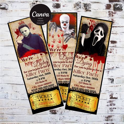 Halloween Invitation Ticket Party Killer Movie Party Horror Movie