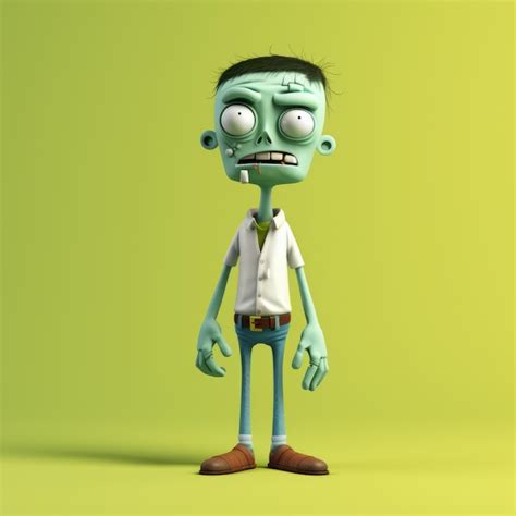 Minimalist 3d Cartoon Zombie Illustration In Vray Tracing Style Premium Ai Generated Image
